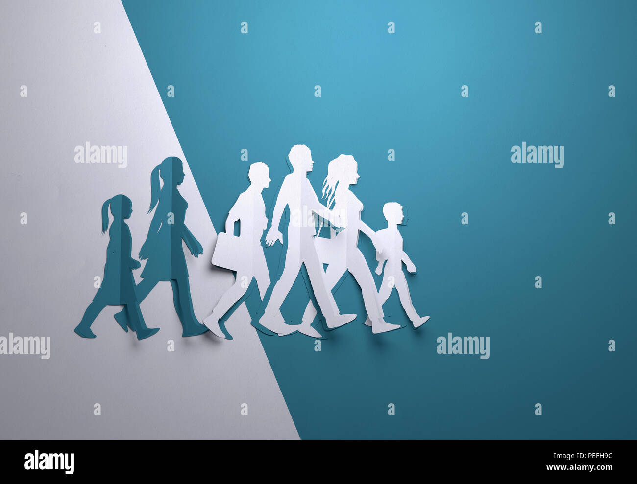 Folded Paper art origami. Various people and characters walking to ...