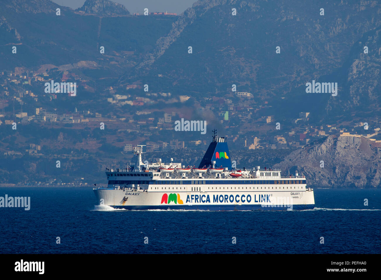 Africa Morocco Link ferry on the Strait of Gibraltar in the ...
