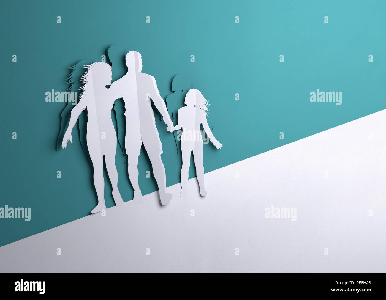 Folded Paper art origami. Parents with child crafted from paper ...