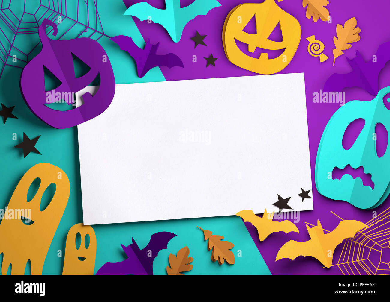 Folded Paper art origami. Purple, Orange and cyan Halloween background ...