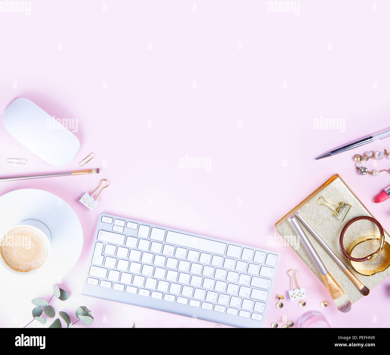 Flat lay home office workspace Stock Photo - Alamy
