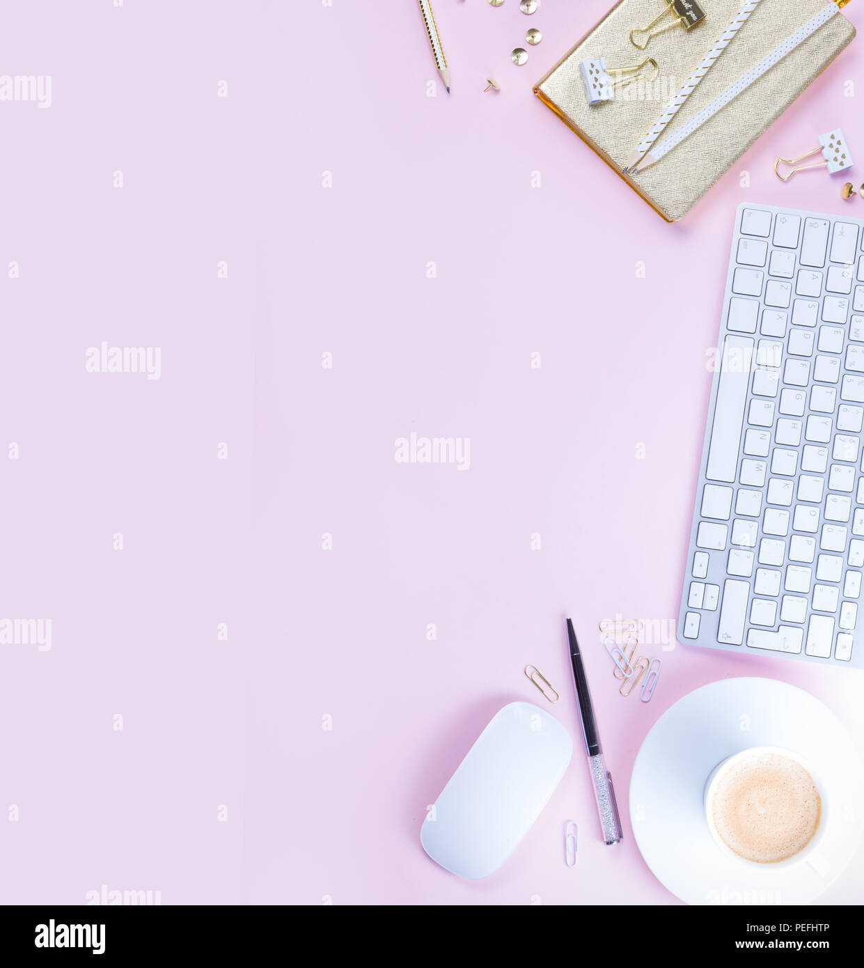 Flat lay home office workspace Stock Photo - Alamy