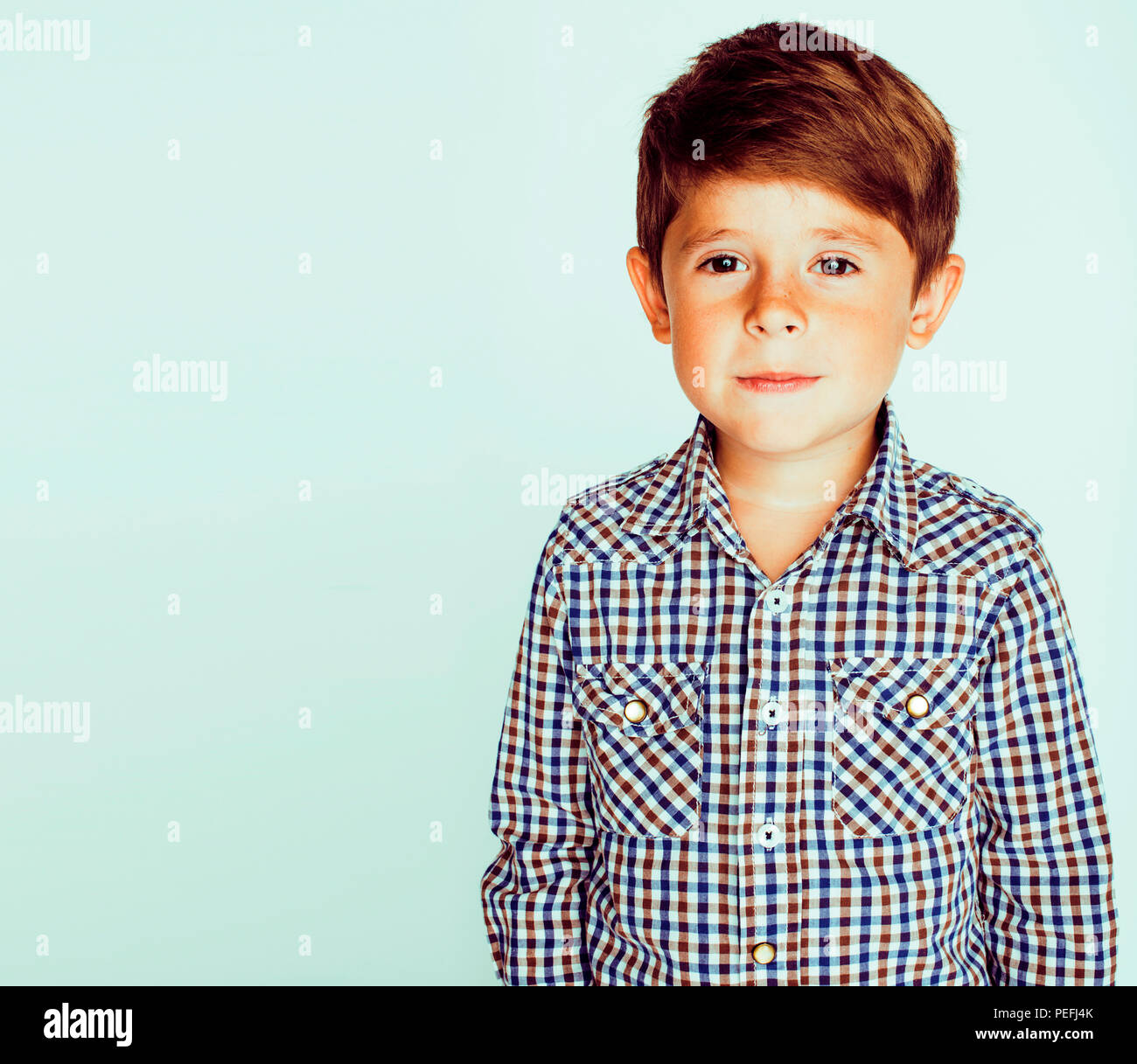 little cute real boy on white background gesture smiling close u Stock ...
