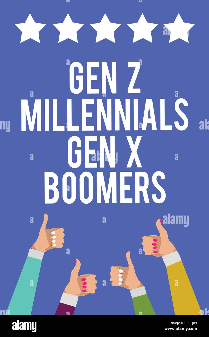 Text sign showing Gen Z Millennials Gen X Boomers. Conceptual photo ...