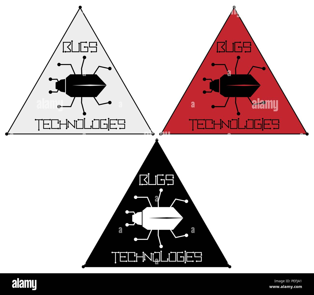 An abstract beetle in a triangle with an inscription bugs of technology ...