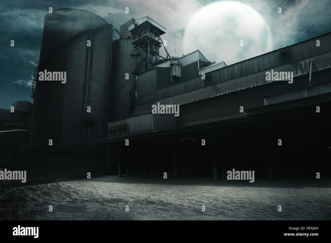 Abandoned old factory at night. Halloween background Stock Photo - Alamy