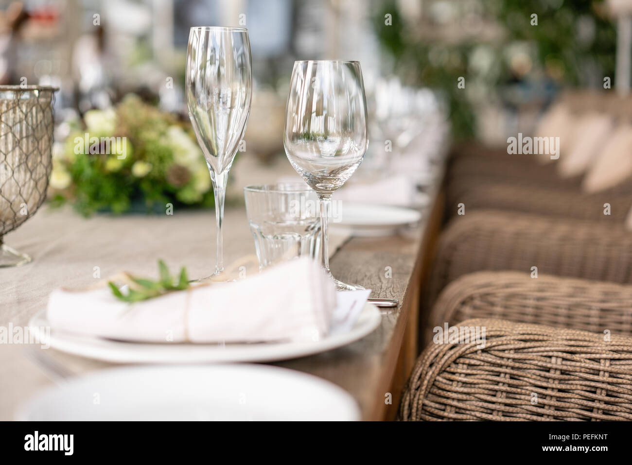 Wedding Banquet or gala dinner. The chairs and table for guests, served ...