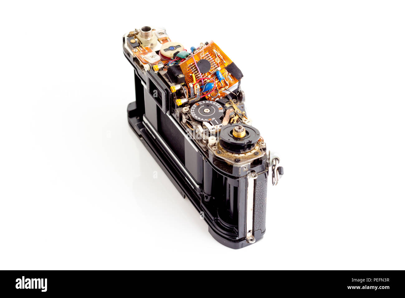 The old film camera washes out the parts on white background Stock ...