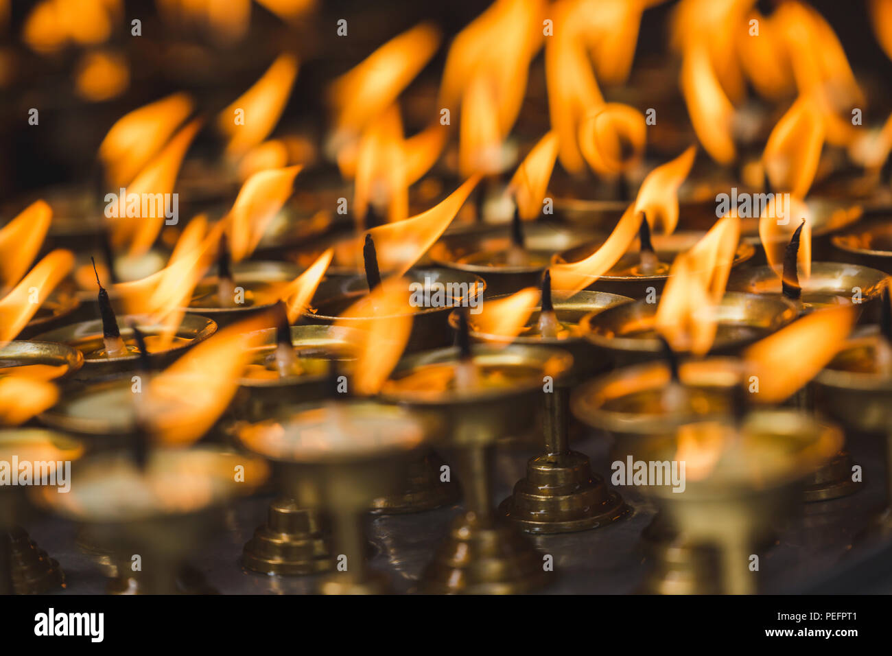 Oil butter lamps burning in hindu temple hi-res stock photography and ...
