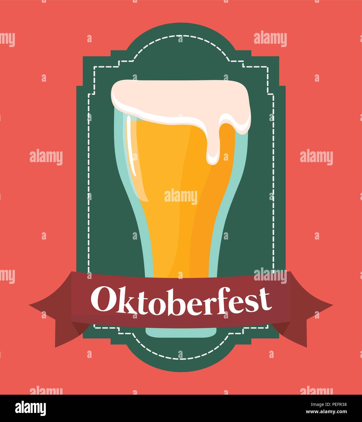 Oktoberfest festival emblem with beer glass icon over orange background ...