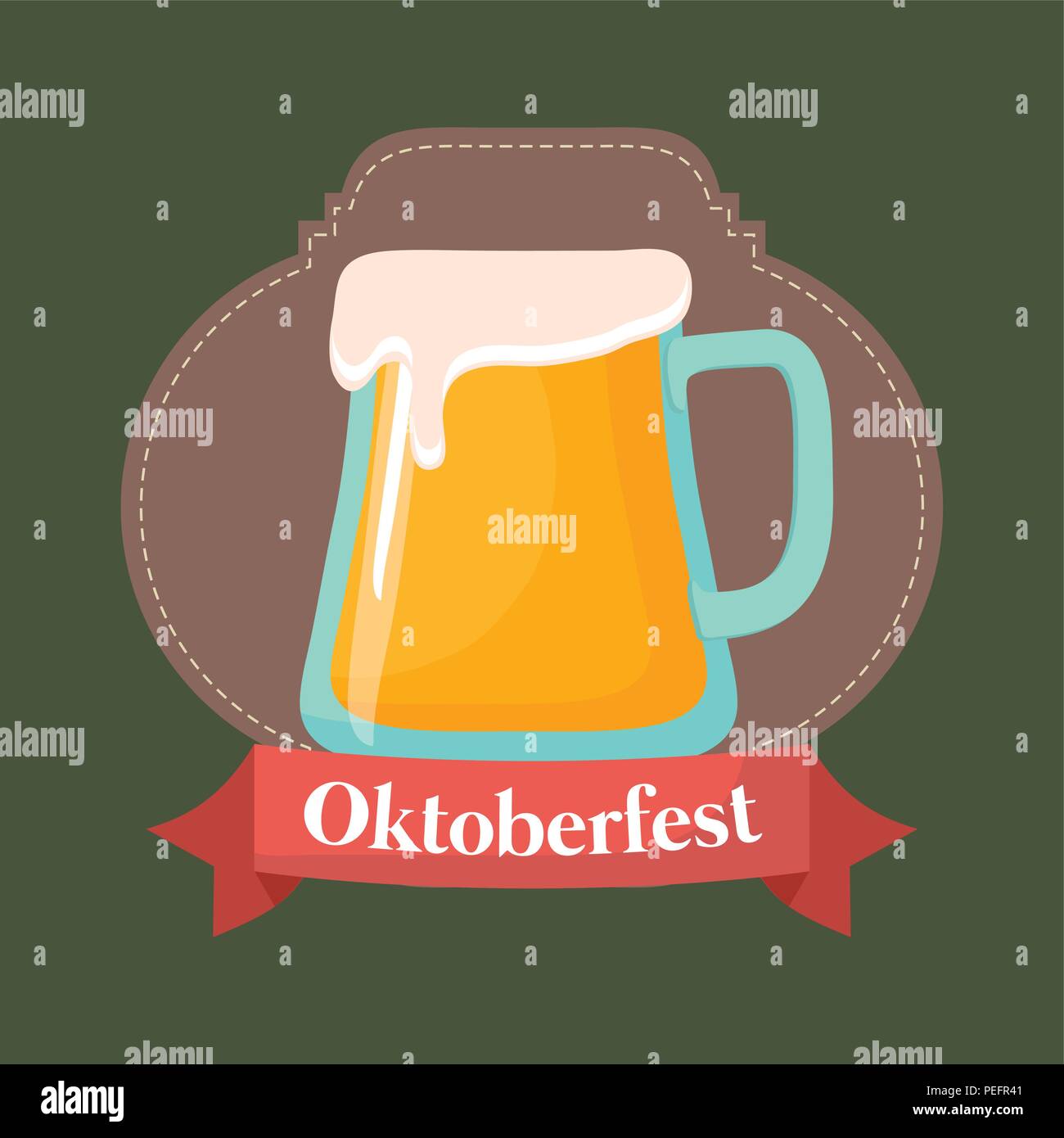 Oktoberfest festival emblem with beer mug icon over green background ...