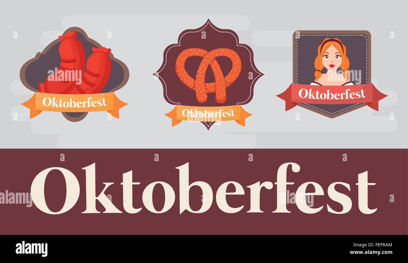 Oktoberfest emblems icon set over gray background, colorful design ...