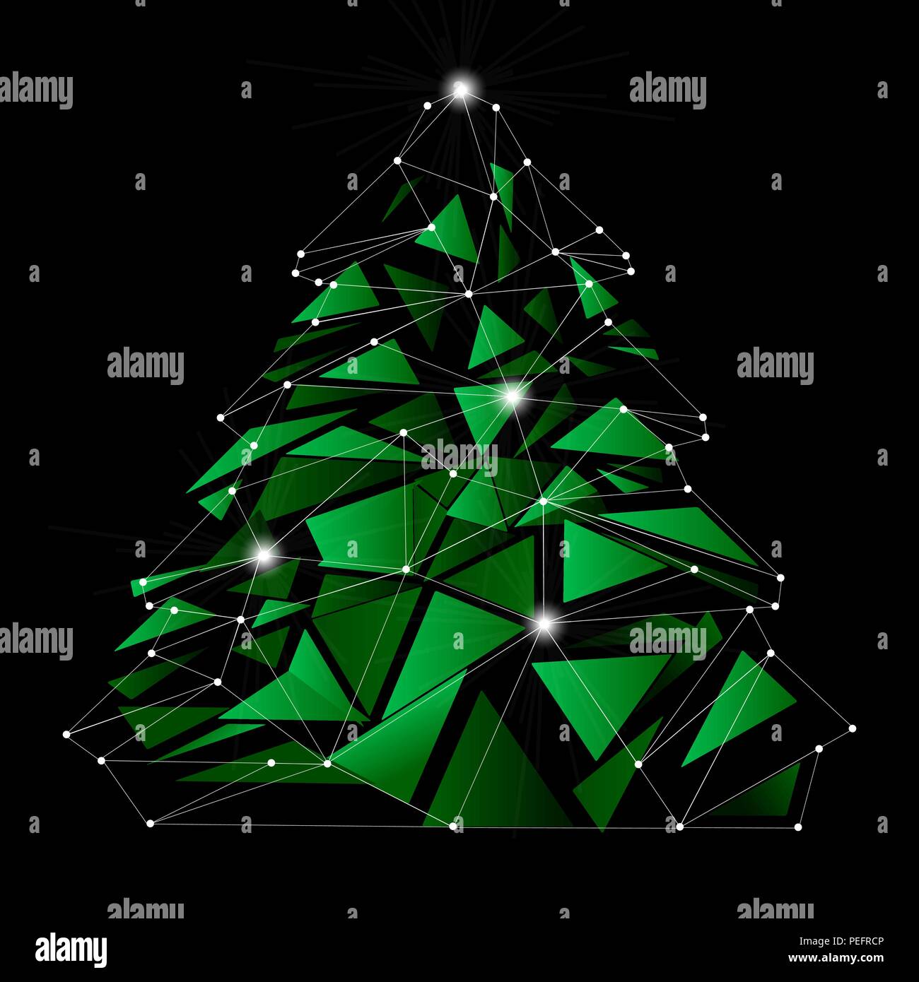 Low poly christmas tree on the black background with shiny lights Stock ...