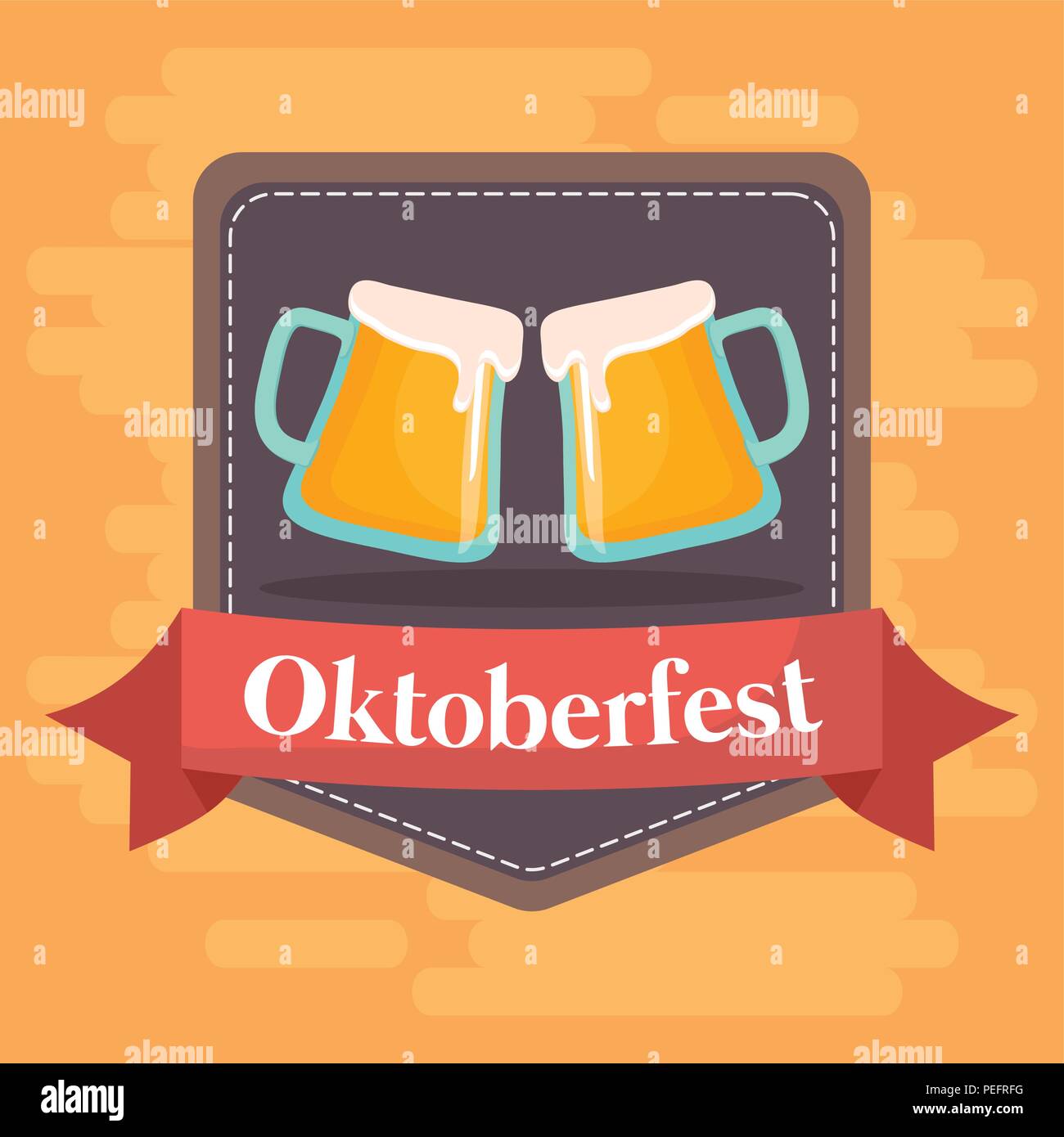 Oktoberfest festival emblem with beer mugs icon over yellow background ...