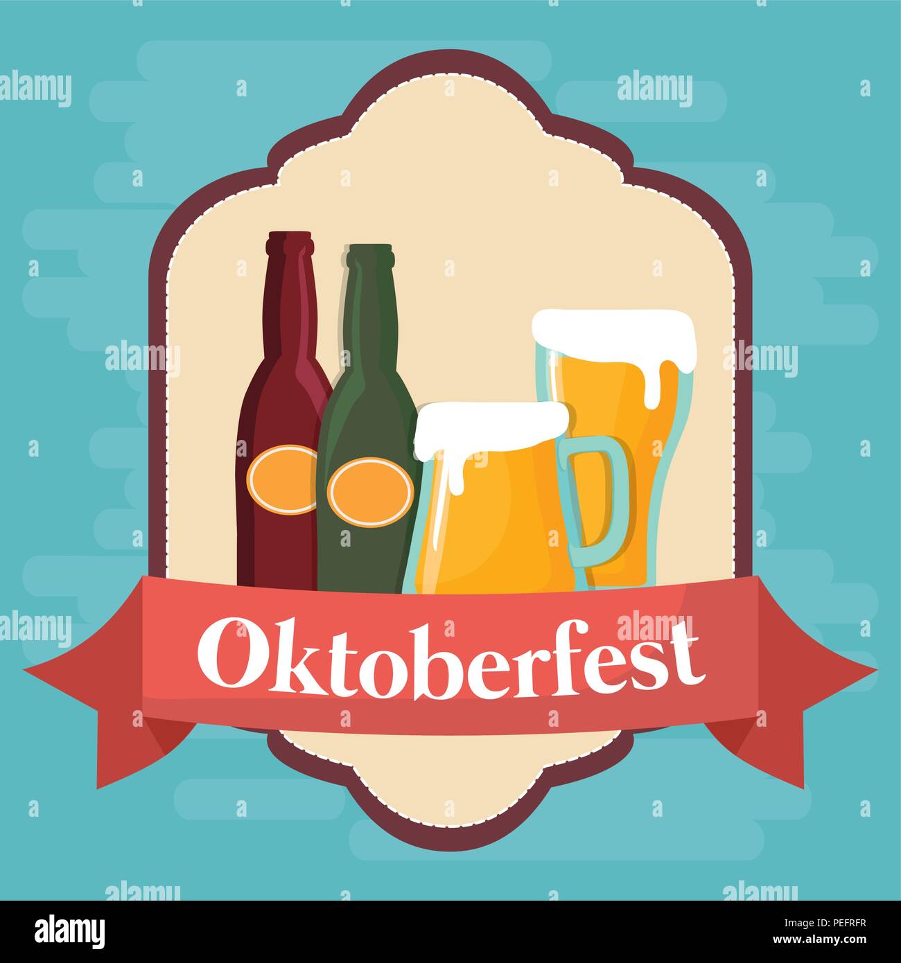 Oktoberfest festival emblem with beer bottles and glasses icon over ...
