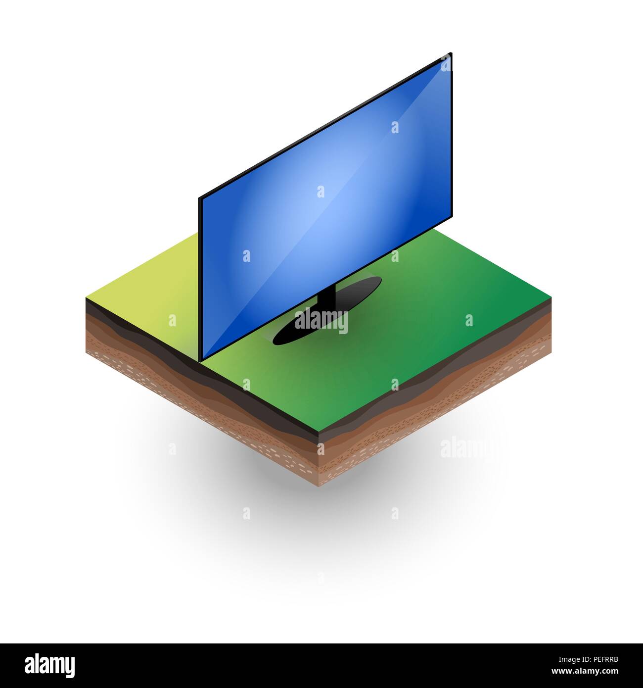 Isometric monitor placed on the piece of soil with shadow Stock Vector ...
