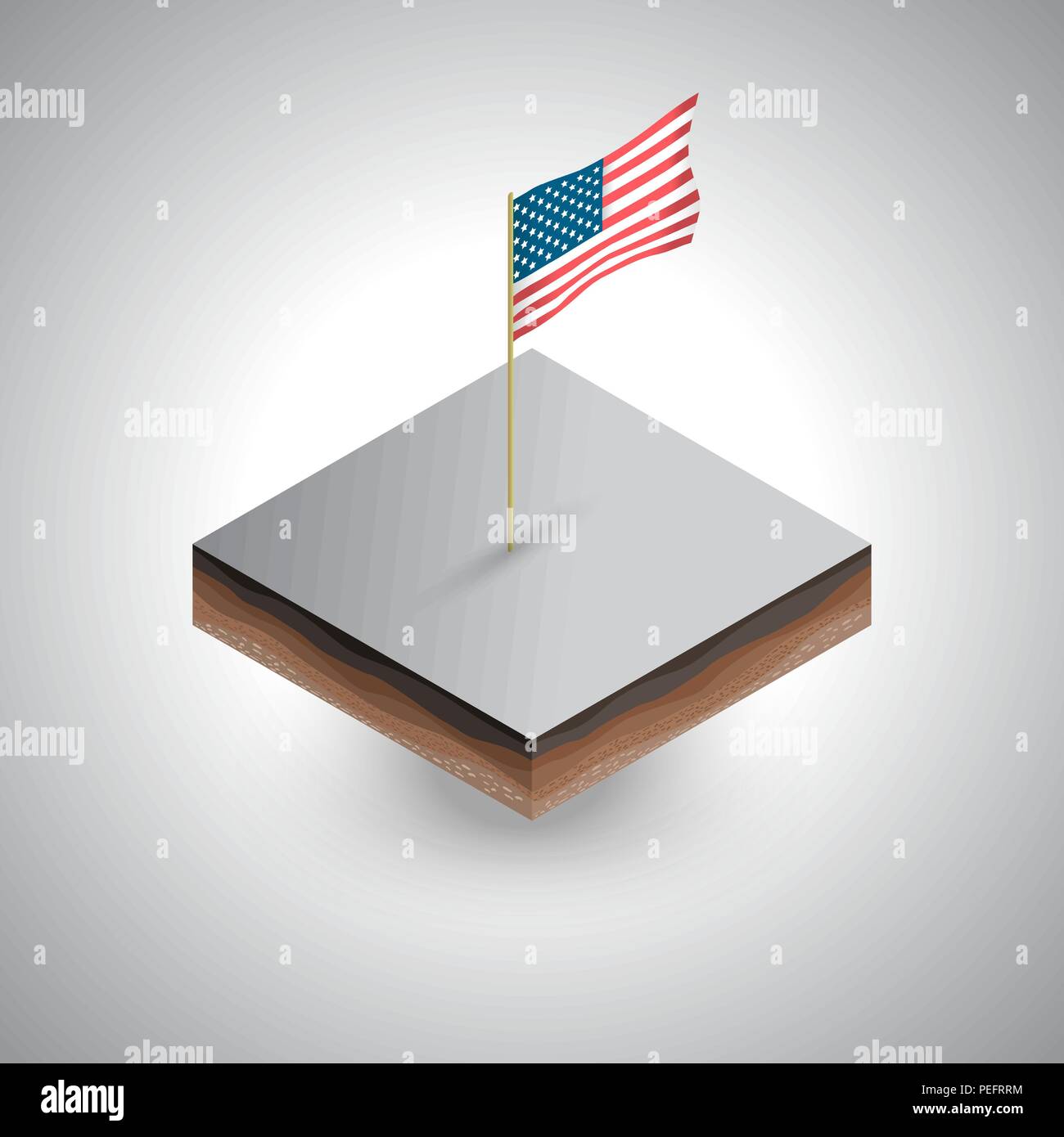 Isometric American waving vector flag with the flagpole on the piece of soil Stock Vector Image ...