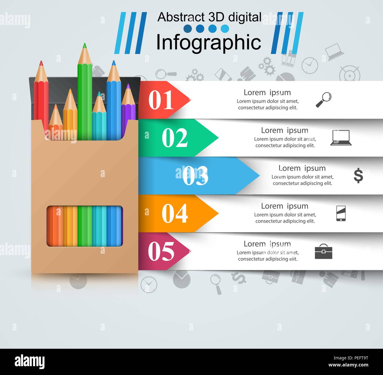 Pencil, education icon. Business infographic. Five items Stock Vector ...