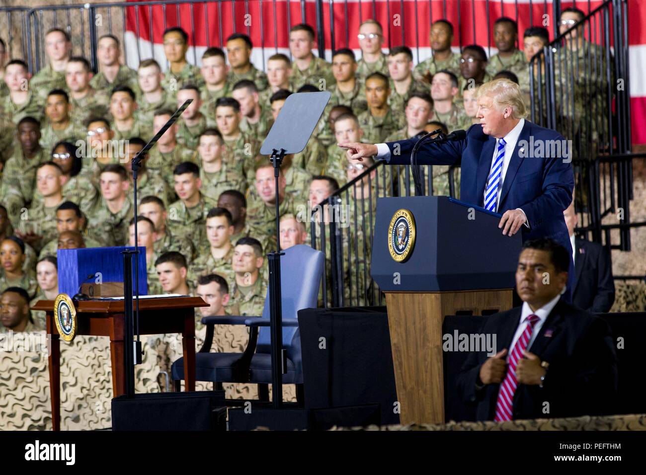 President Donald J. Trump recognizes a Soldier during an event at Fort ...