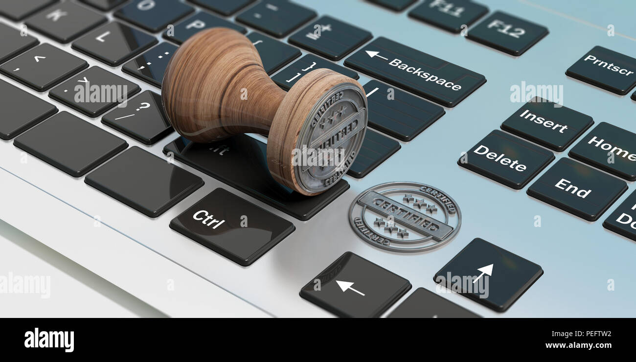 CERTIFIED stamp. Wooden round stamper and stamp with text certified on ...