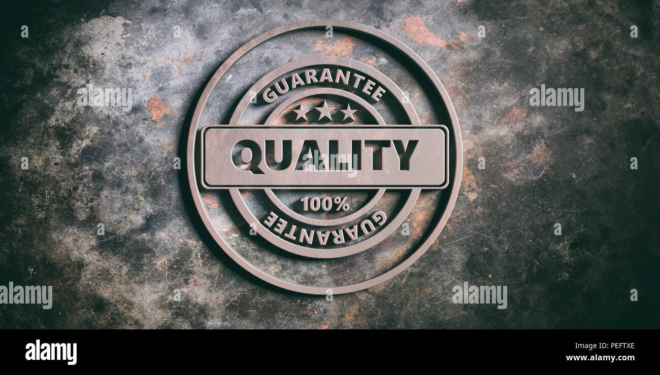 QUALITY badge. Round stamp sign with text quality on metal background ...