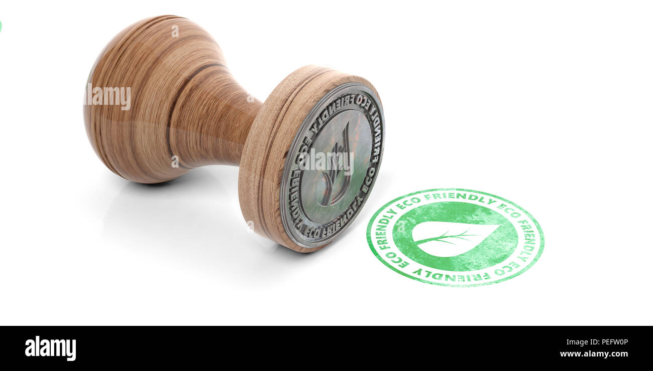 ECO FRIENDLY stamp. Round rubber stamper and green stamp with text eco ...
