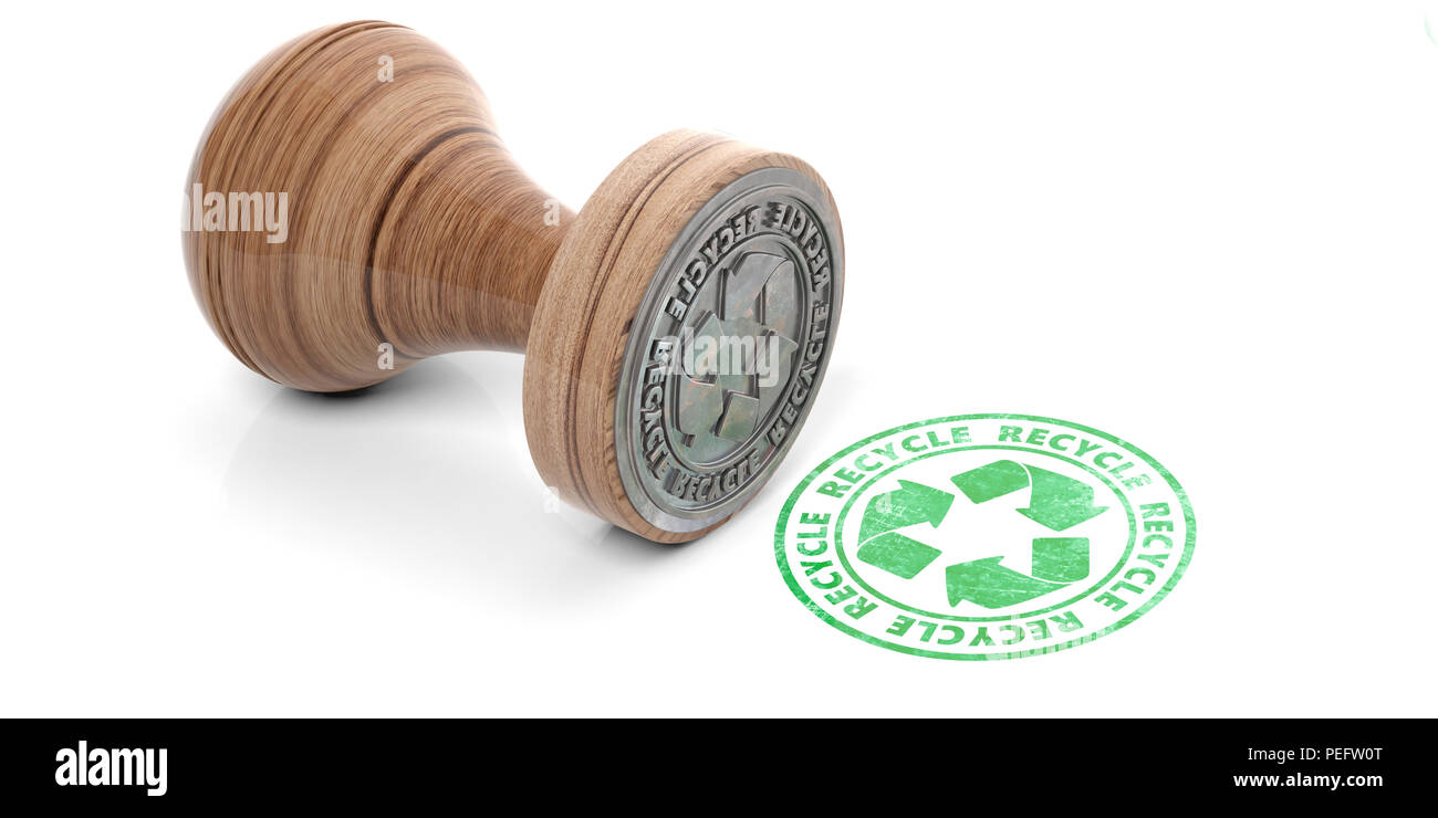 RECYCLE stamp. Round rubber stamper and green stamp with text recycle ...