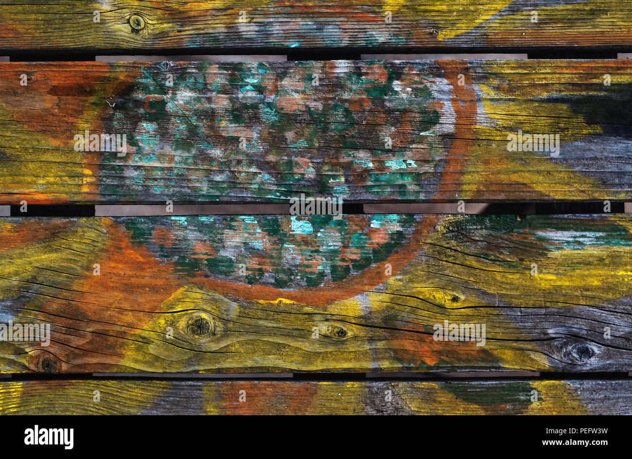 Texture of wooden table with painted flower Stock Photo - Alamy