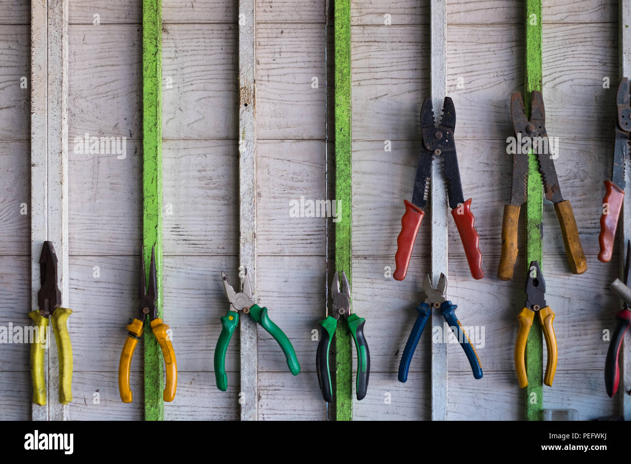Old hand tools against a wall hi-res stock photography and images - Alamy