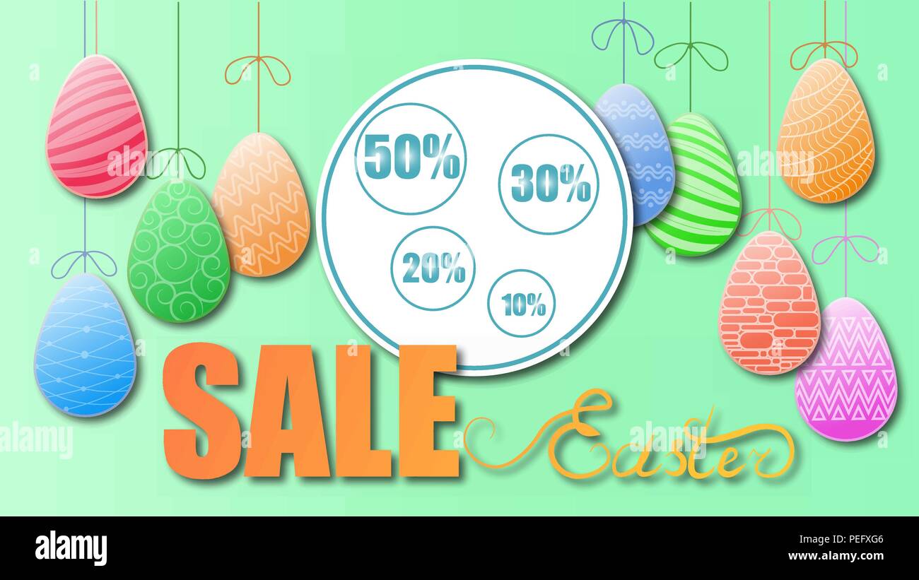 Easter Sale background poster with eggs and discounts percentage Stock ...