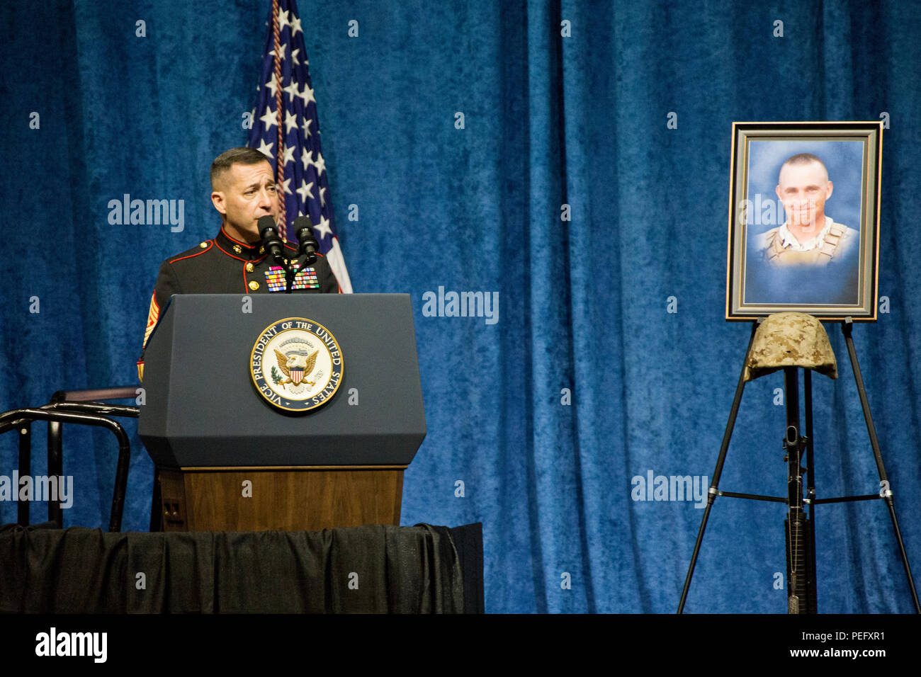 U.S. Marine Sgt. Maj. Anthony Spadaro, makes introductory remarks ...
