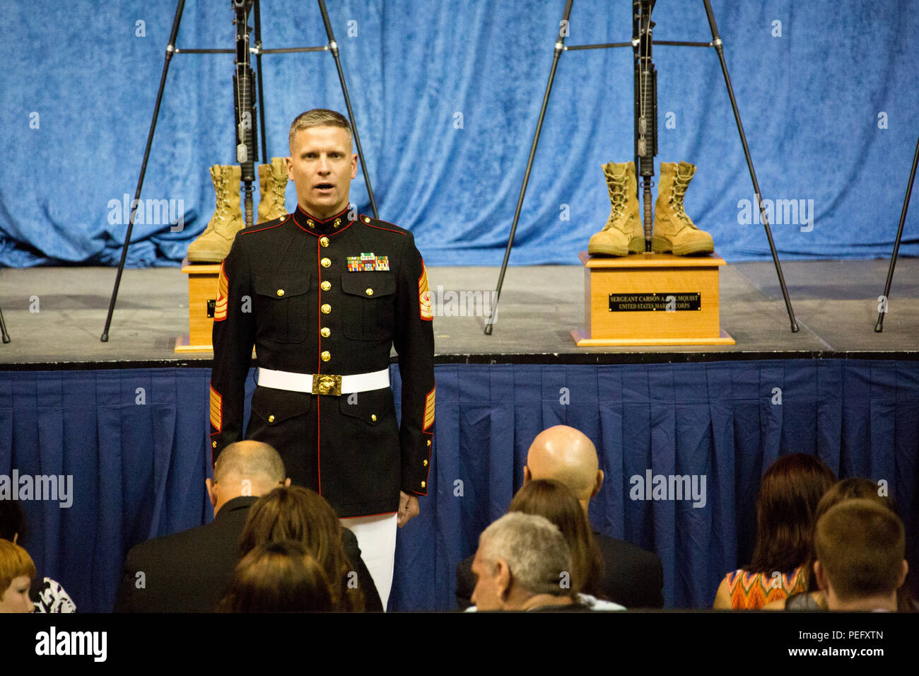 U.S. Marine 1st Sgt. John Coyne shouts roll call during a memorial ...