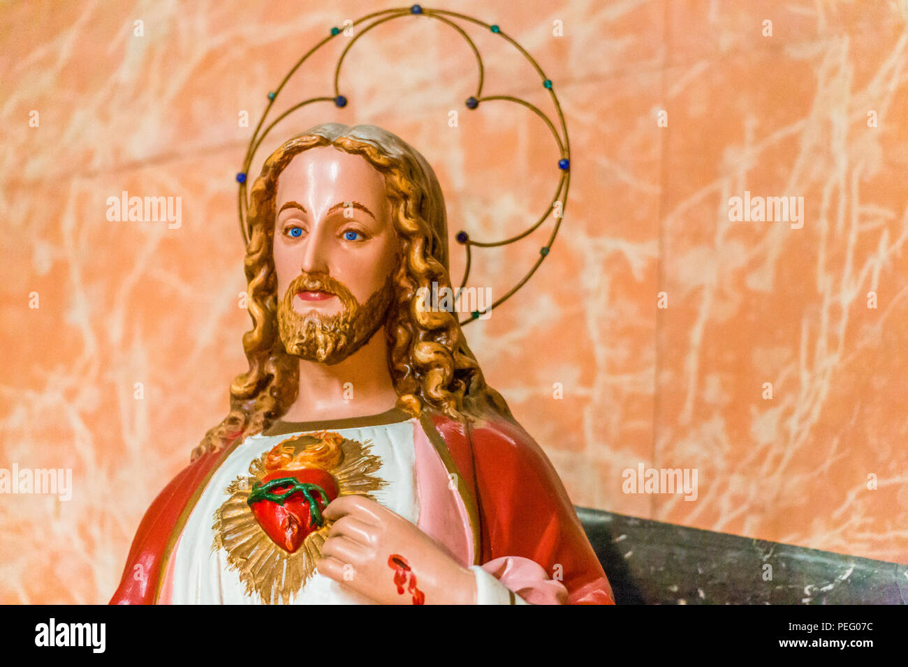 LUGO (RA), ITALY - AUGUST 15, 2018: Jesus Christ pointing His Sacred ...