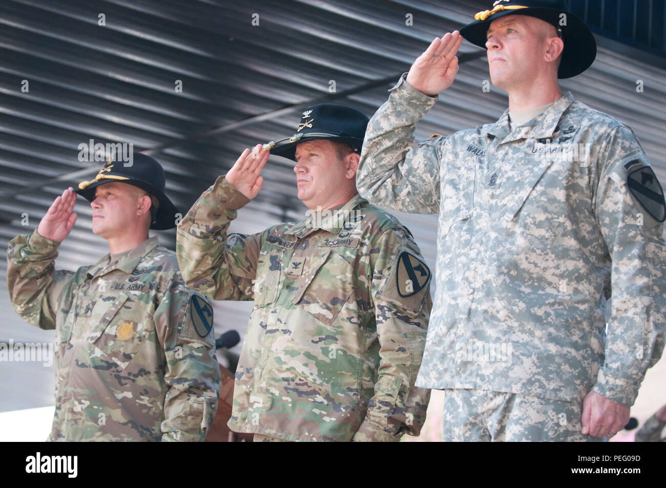 Command Sgt. Maj. Trevor Walker (right), incoming command sergeant ...