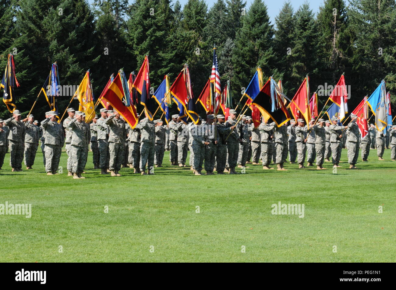 Soldiers with the 7th Infantry Division render a salute during the ...