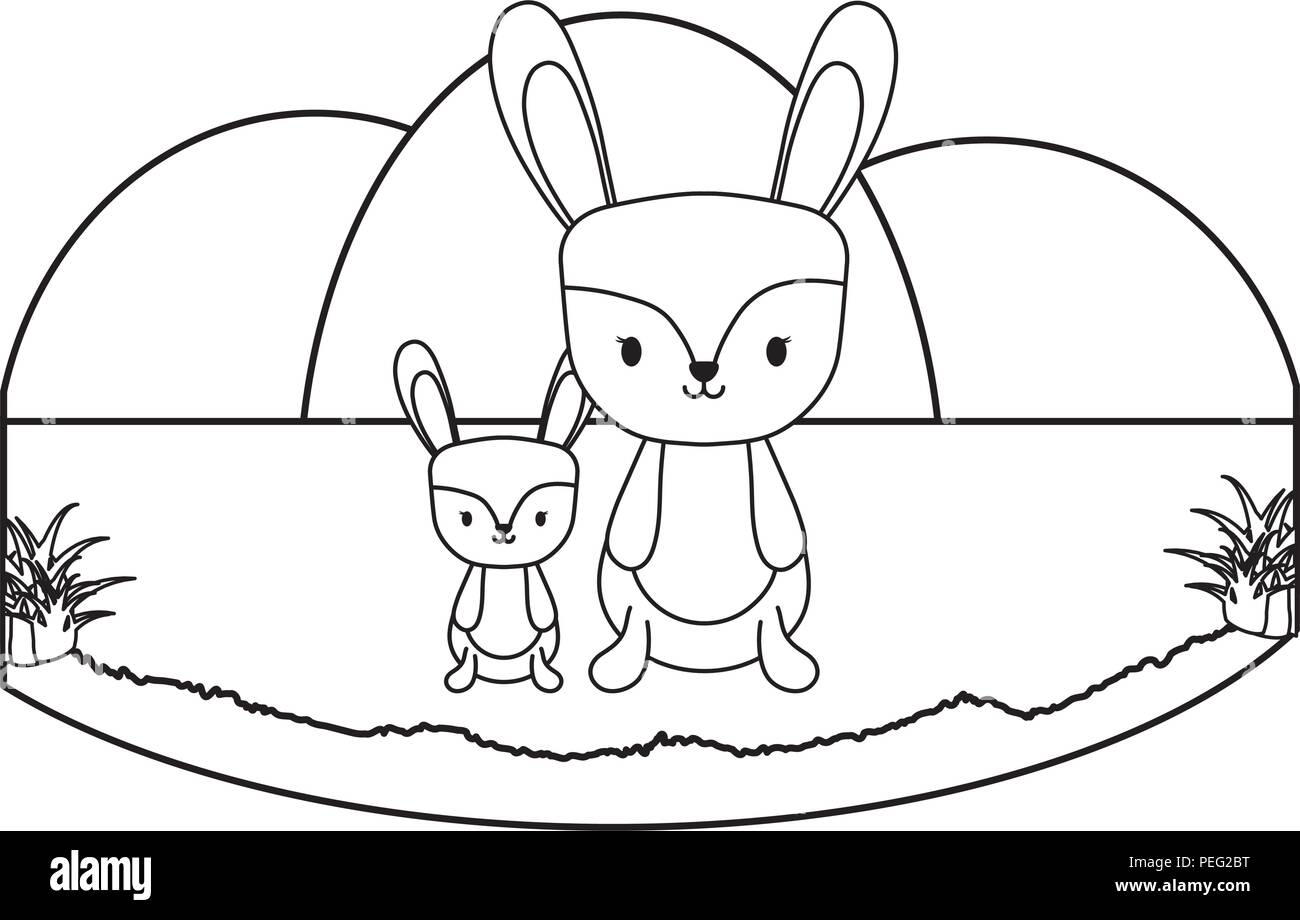 cute rabbits in the grass over white background, vector illustration ...