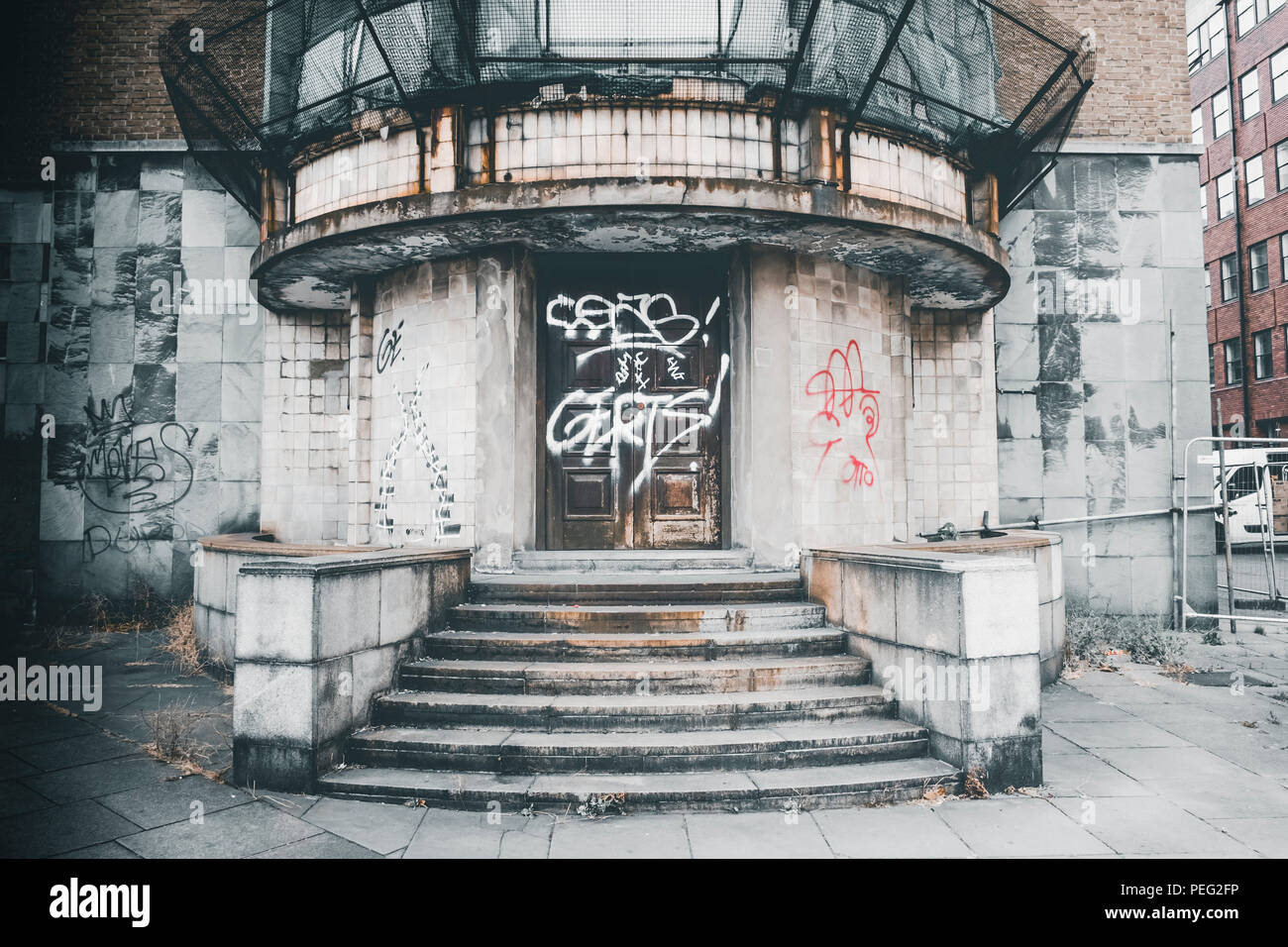 Graffitied building in the city centre of Leeds, West Yorkshire ...