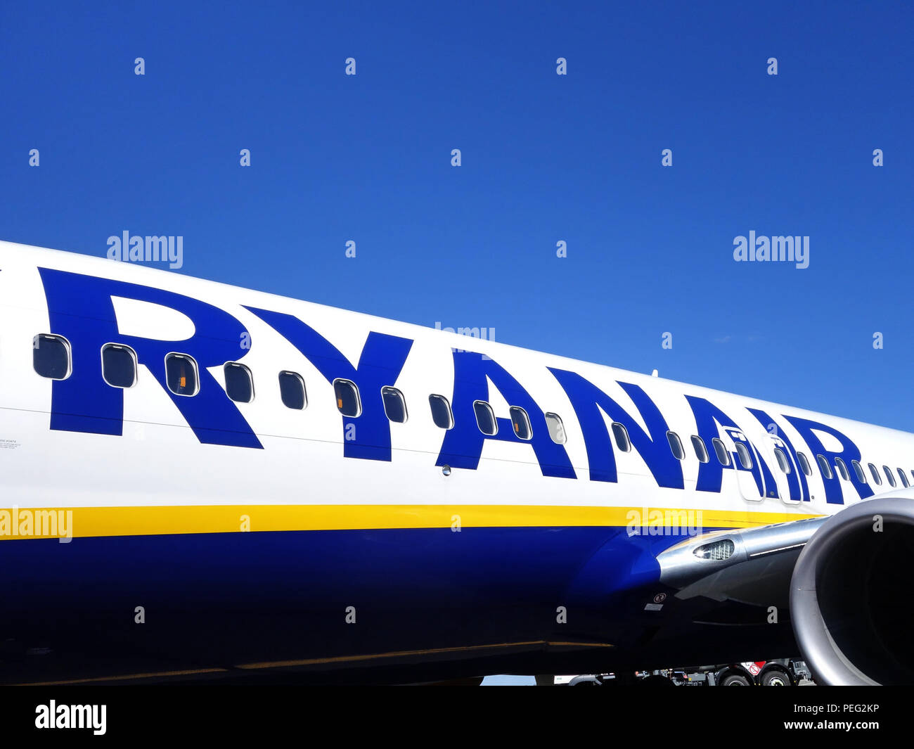 really Closeup image of Ryanair logo on a plane parked on an airport ...