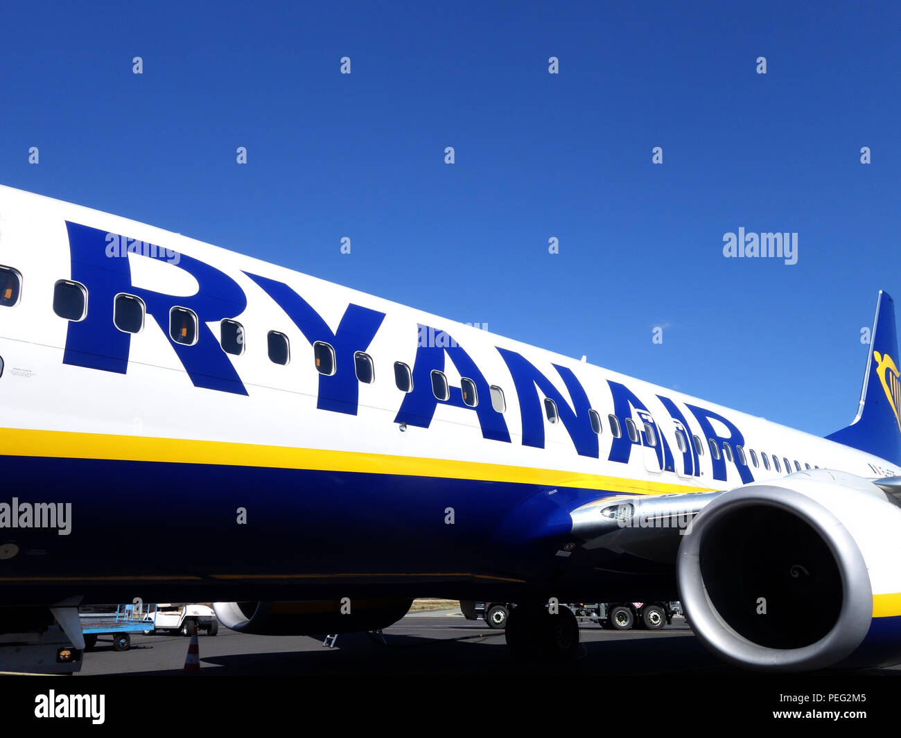Closeup of ryanair plane company logo filling photograph hi-res stock ...