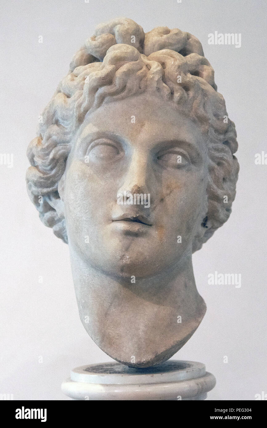 Ancient sculpture of the head of Apollo in the baths of Diocletian ...