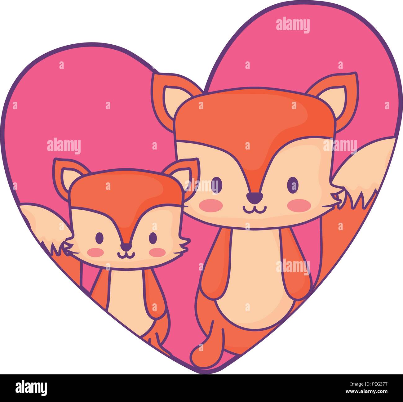 heart with cute foxes over white background, vector illustration Stock ...