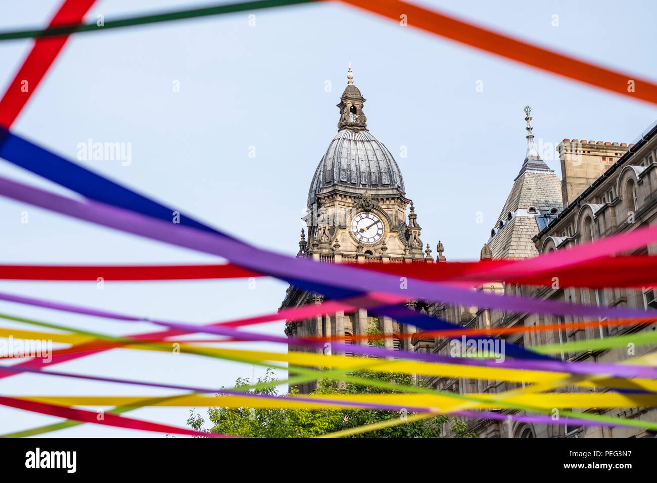 Ribbons outside Leeds Town Hall, West Yorkshire, England Stock Photo ...