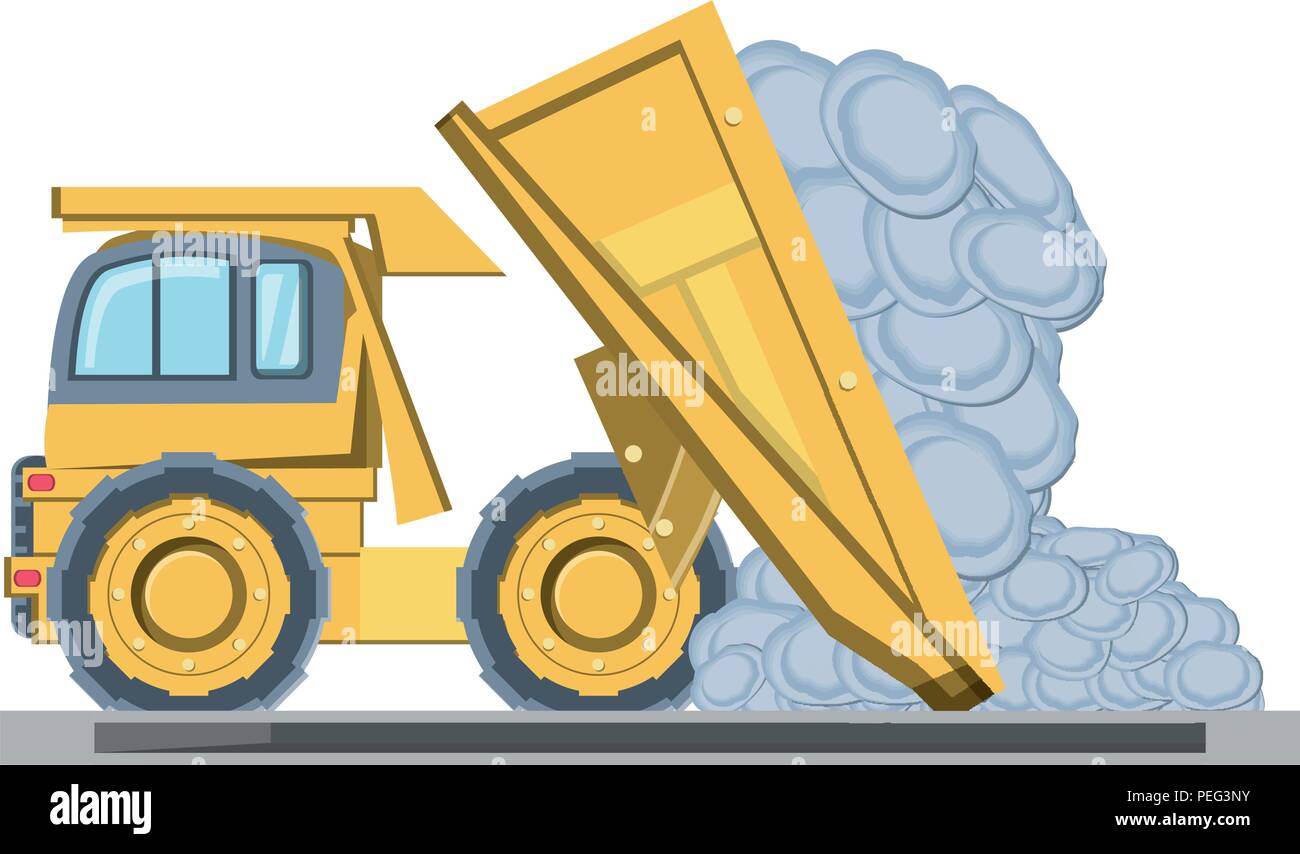 dump truck unloading rocks over white background, vector illustration ...