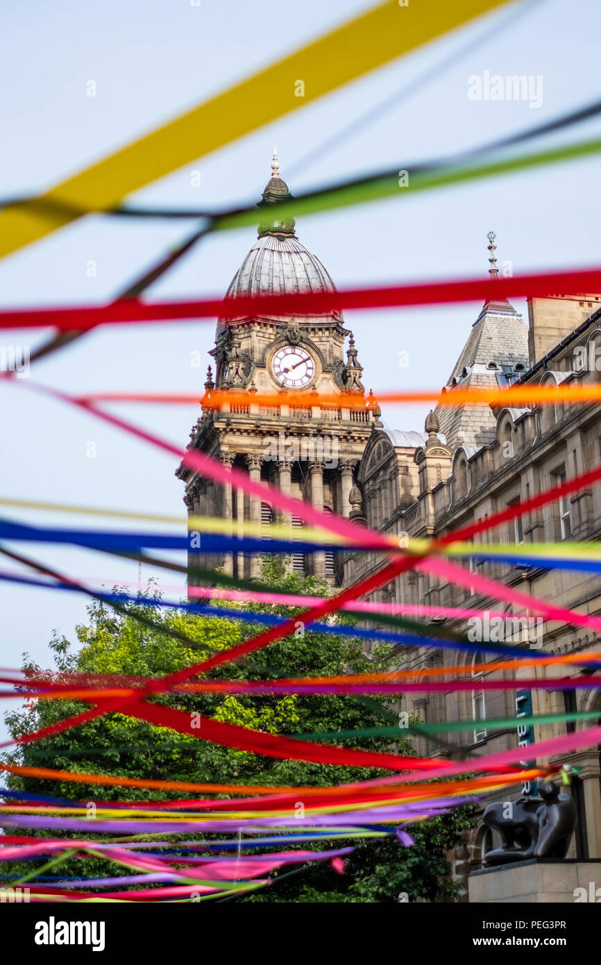 Ribbons outside Leeds Town Hall, West Yorkshire, England Stock Photo ...
