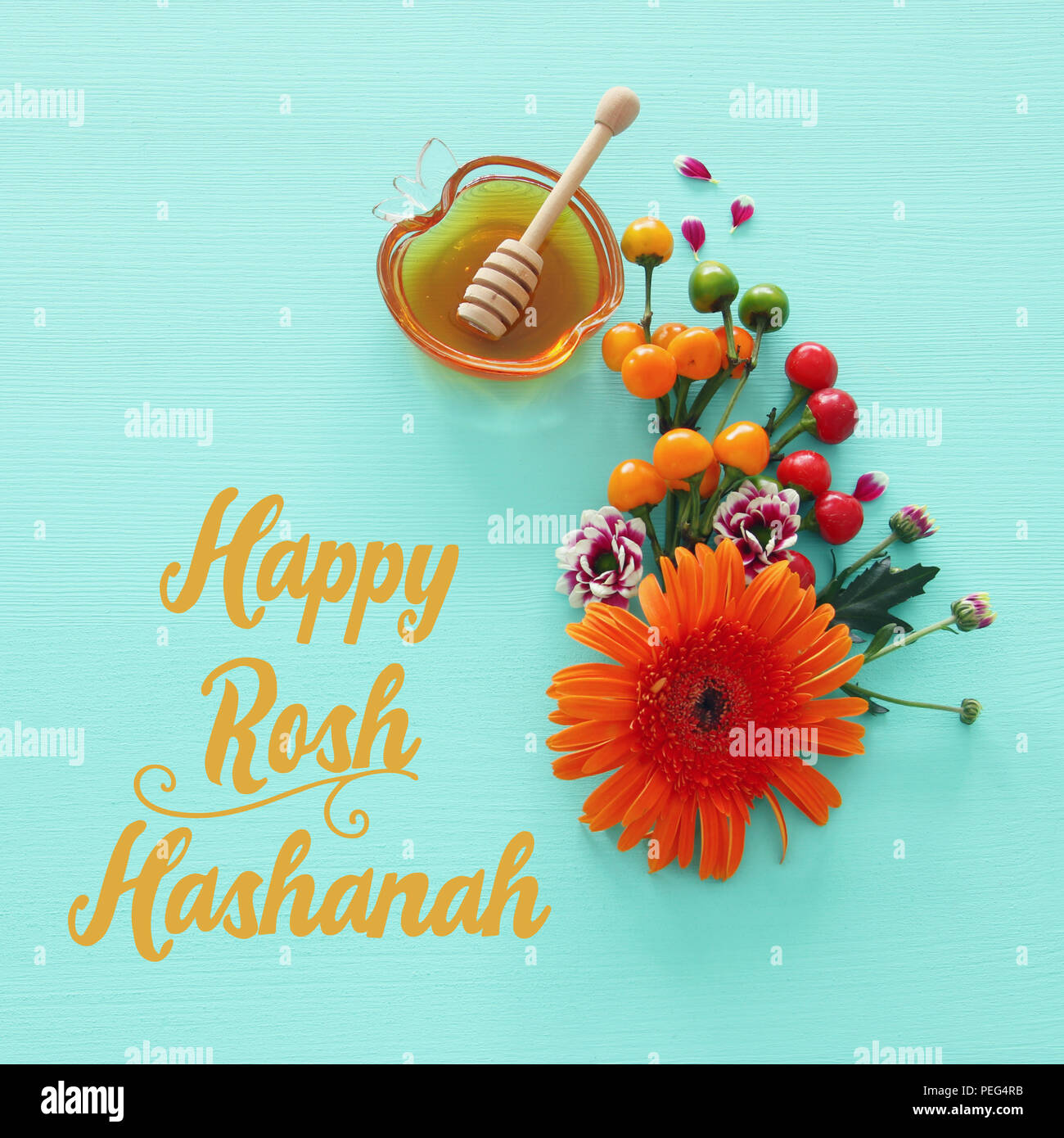 Rosh hashanah (jewish New Year holiday) concept. Traditional symbols ...