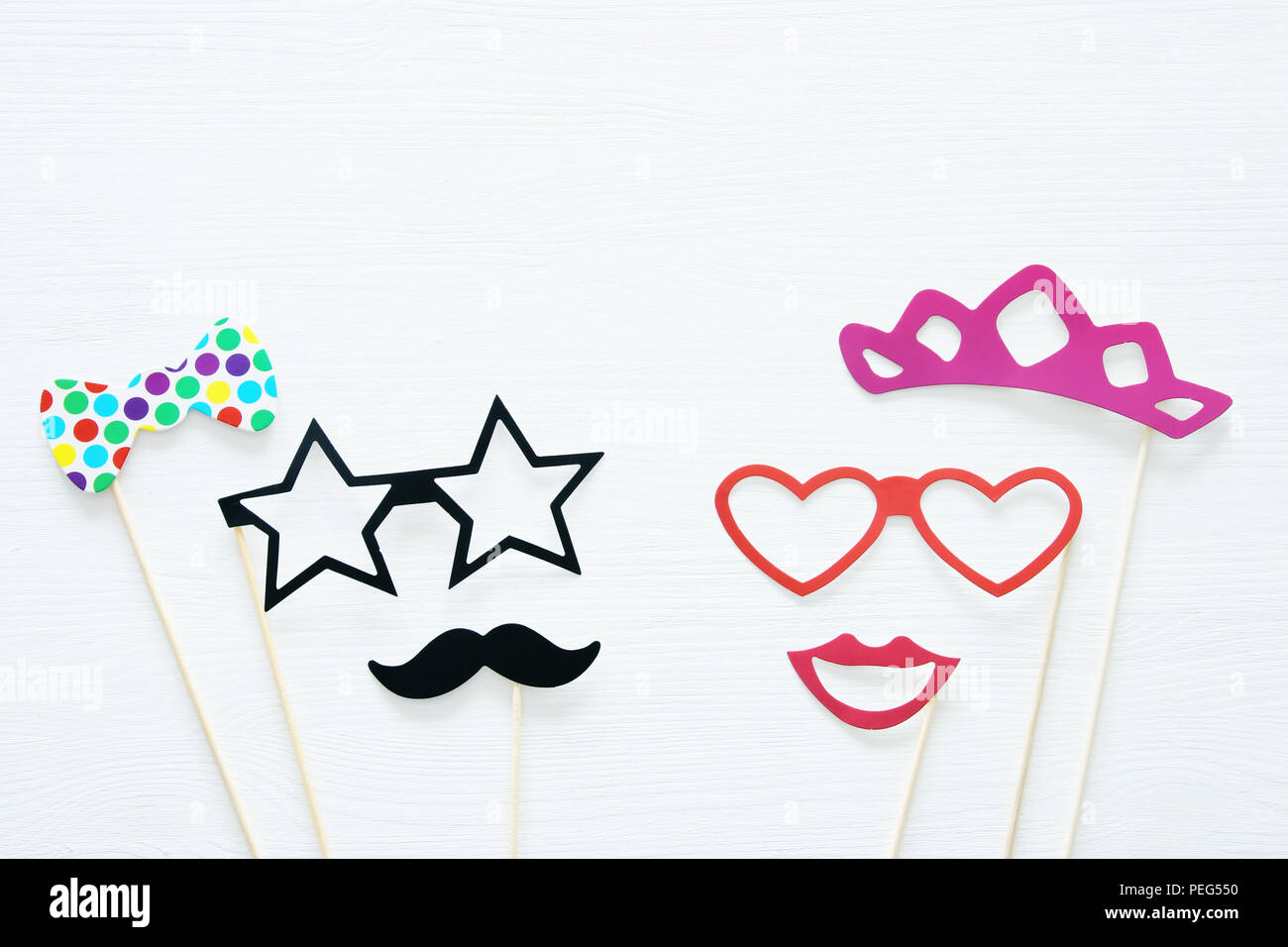 Top view image of funny and colorful photo booth props for party over ...