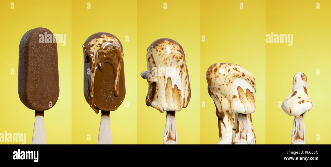 melting melted chocolate ice cream in summer hot weather Stock Photo ...