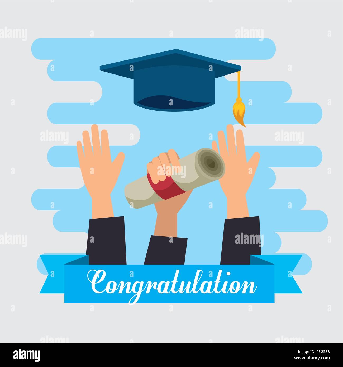 Graduation cap throwing hands vector hi-res stock photography and ...