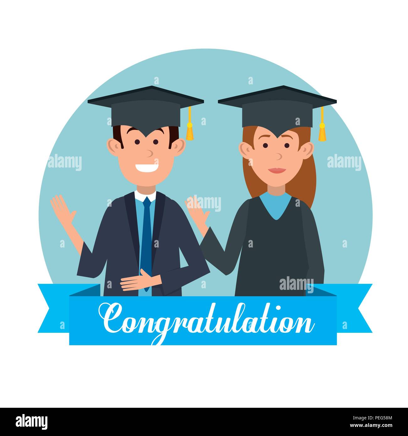 students couple graduation with uniform vector illustration design ...
