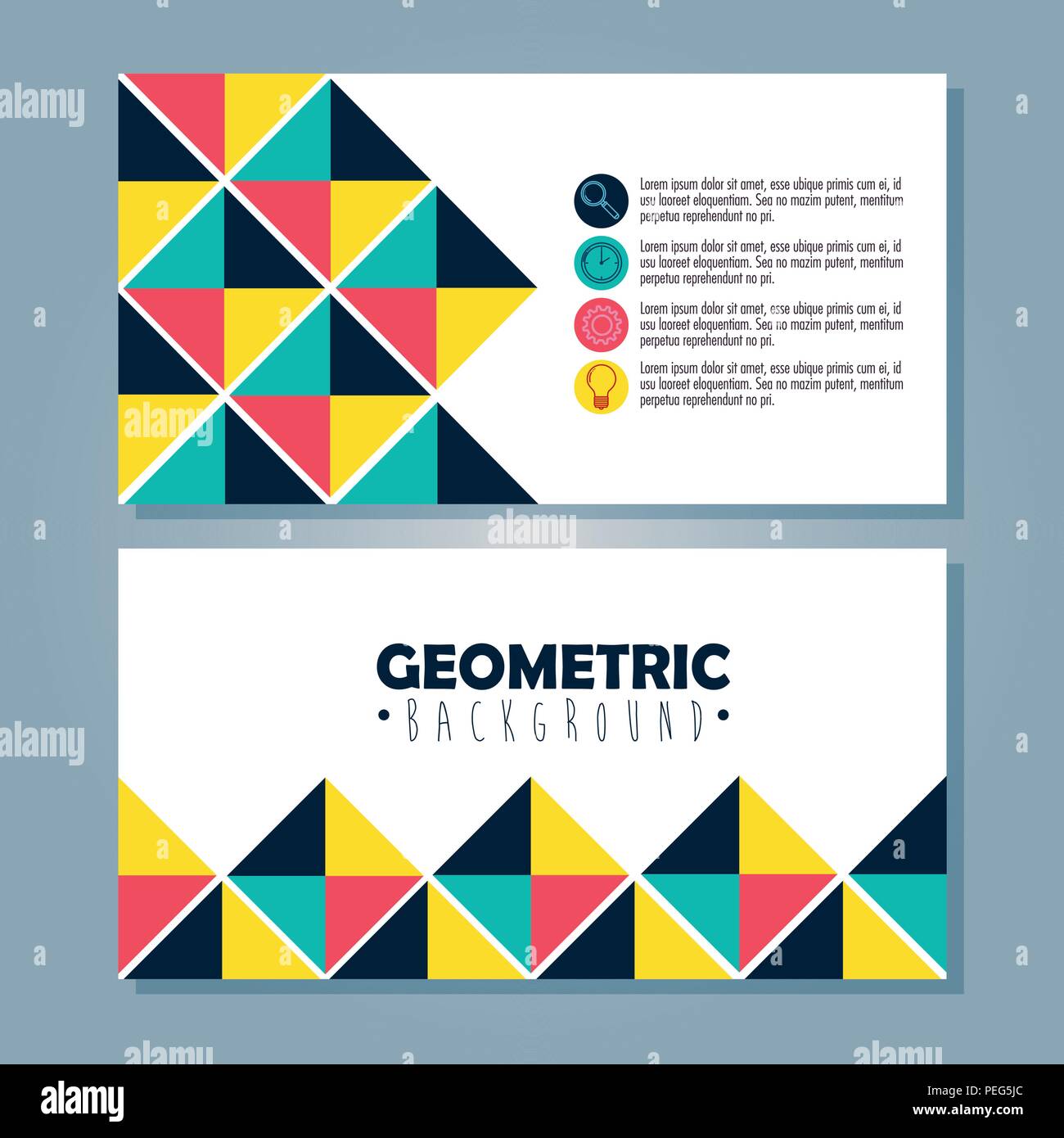 set postcards with figures geometrics and colors vector illustration ...